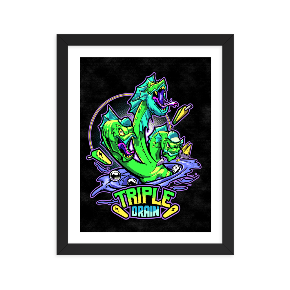 Triple Drain Hydra - Framed poster – Silverball Swag